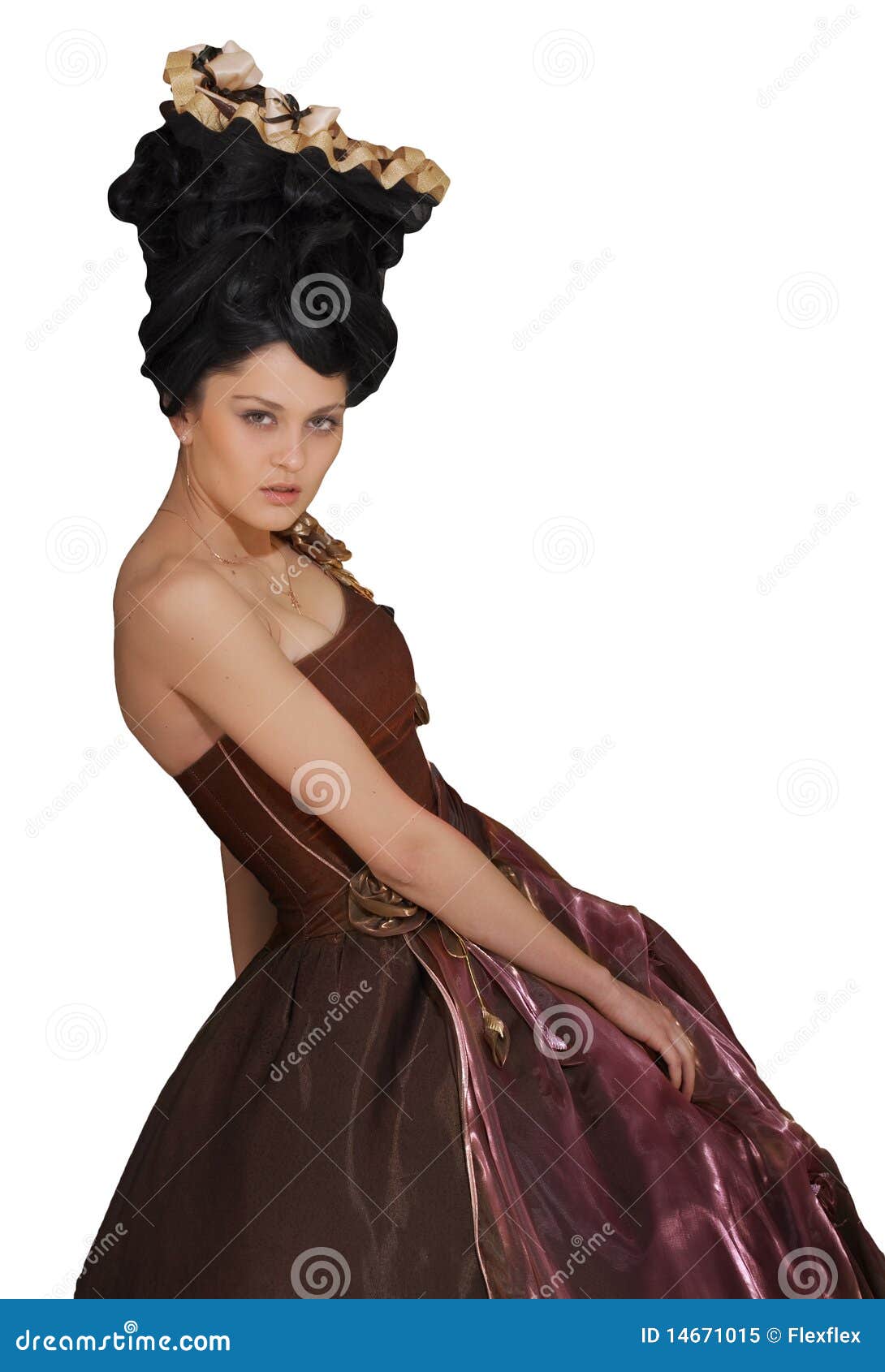 Rococo Style Young Woman Standing In Dress Over Wh Royalty-Free Stock ...