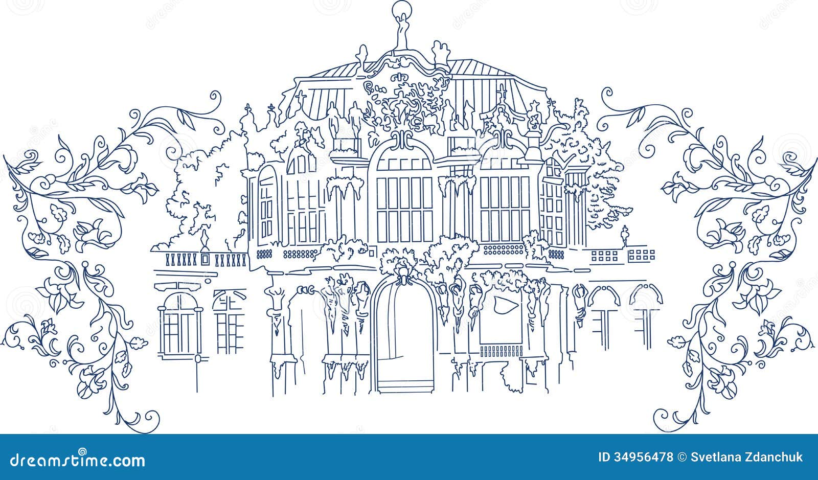 Rococo Retro Door Drawing Isolated On White Background Design Royalty ...