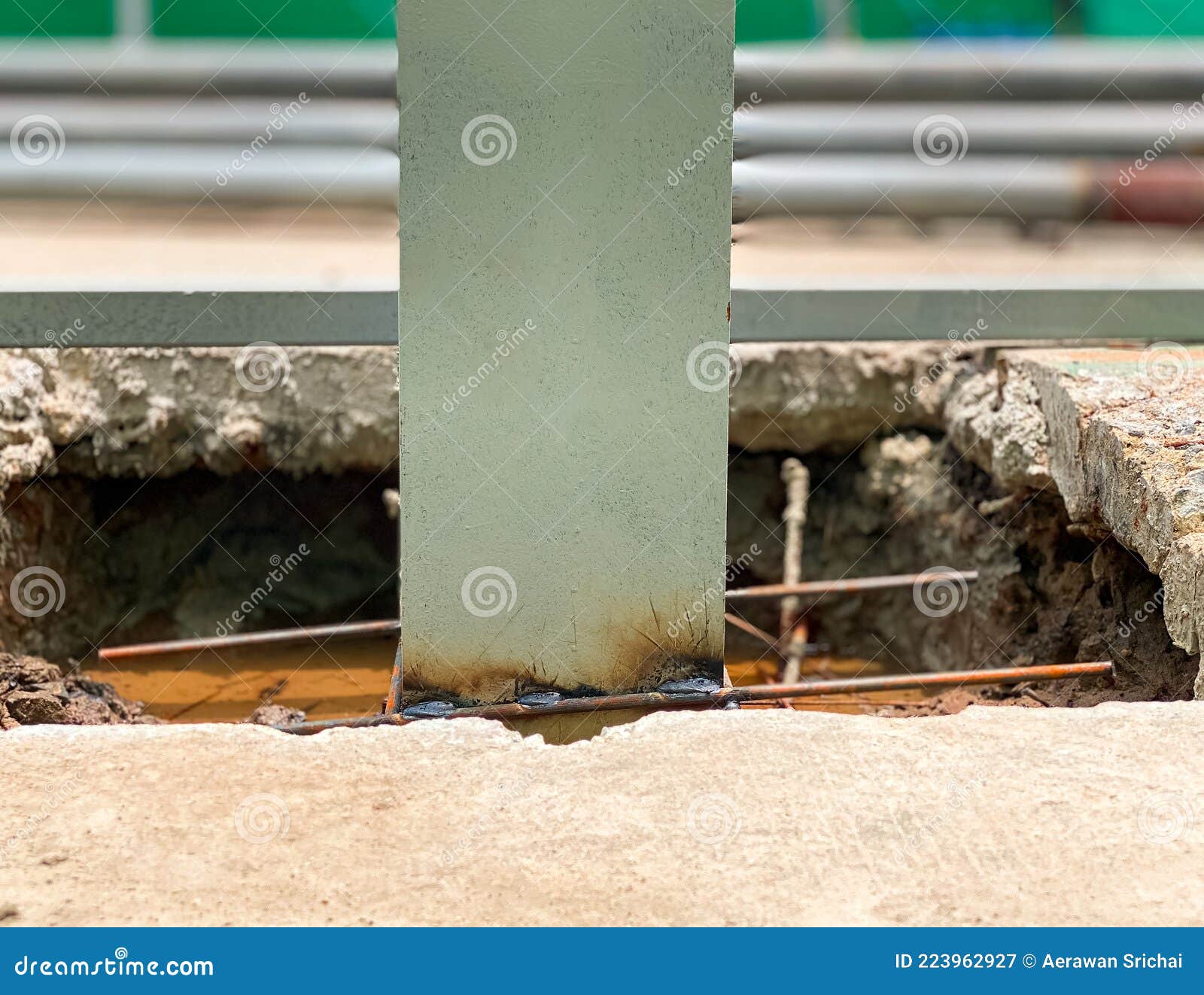 The Rod of Structural Steel Pier in an Underground Pit. Stock Image ...