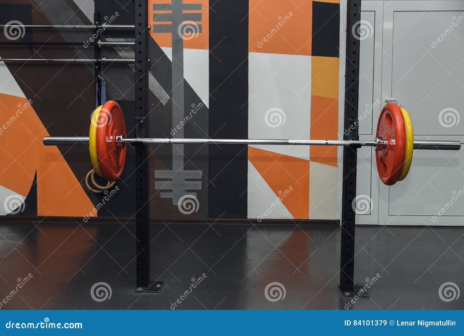 Rod with Weights in the Gym. Free Copyspace. Stock Image - Image of ...
