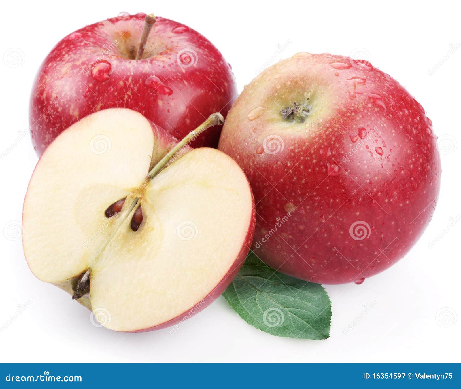 Rode Appel Twee Met Blad En De Helft Van Appel. Stock Afbeelding ...