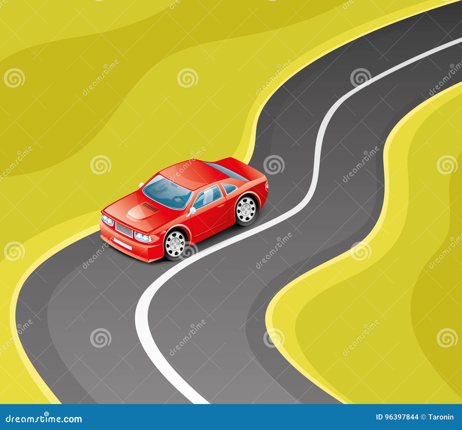 Rode auto op de weg vector illustratie. Illustration of achtergrond ...