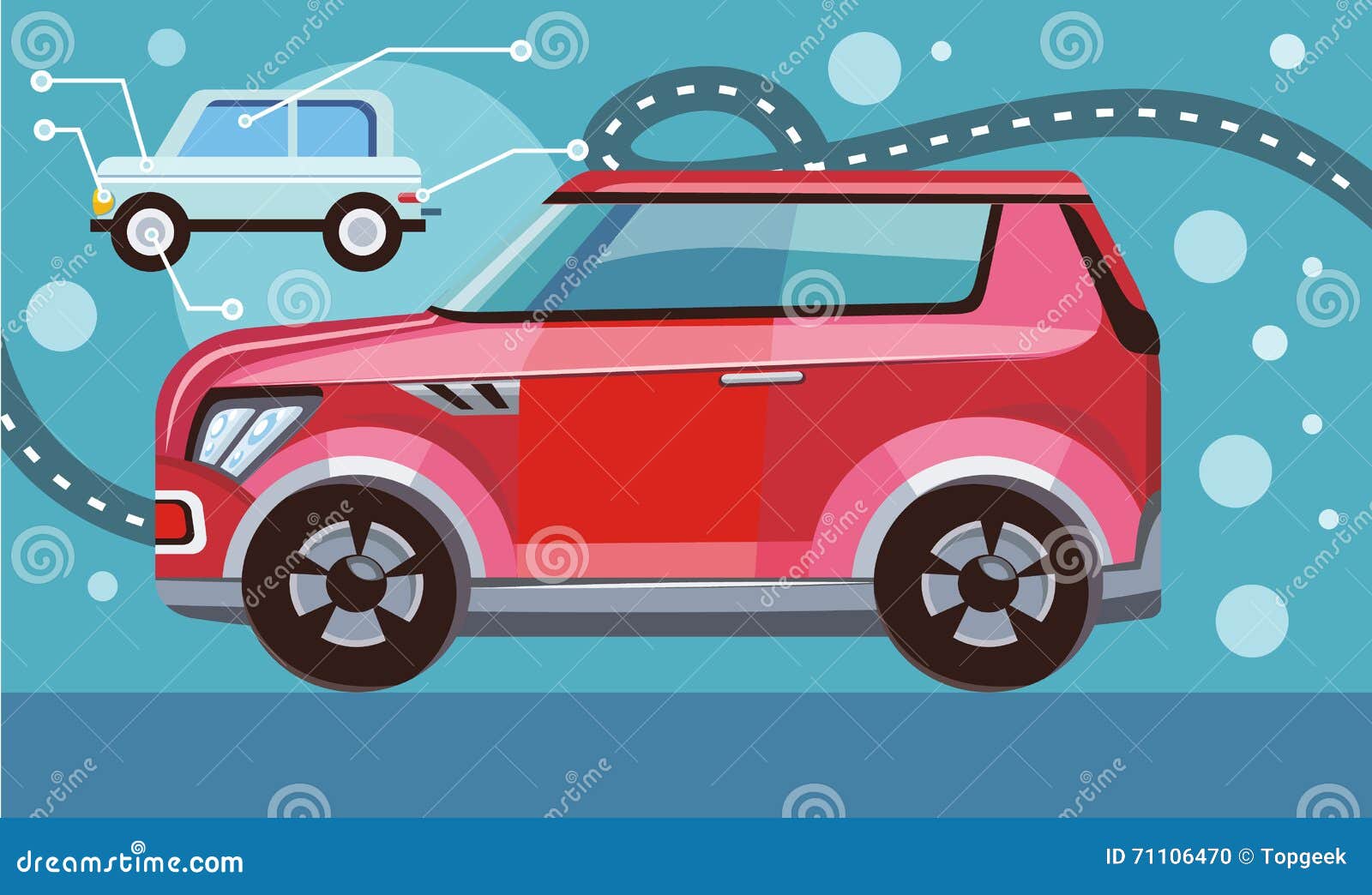Rode Auto op Weg vector illustratie. Illustration of afgerond - 71106470