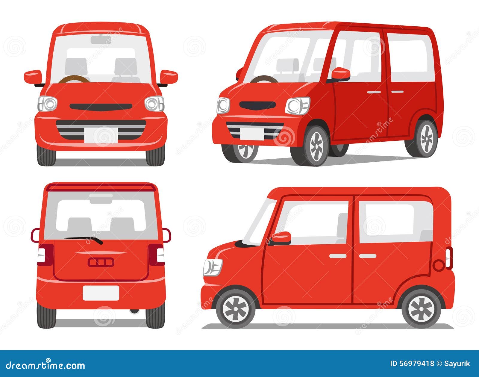 Rode auto vier hoekreeks vector illustratie. Illustration of hoek ...