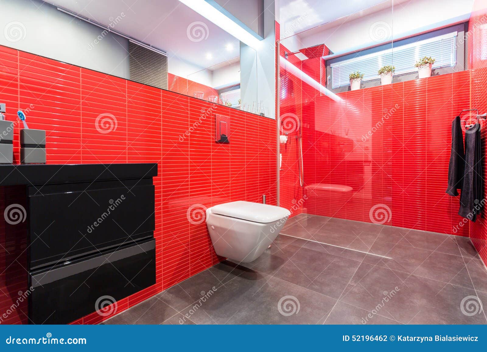 Rode badkamers met toilet stock foto. Image of douche - 52196462