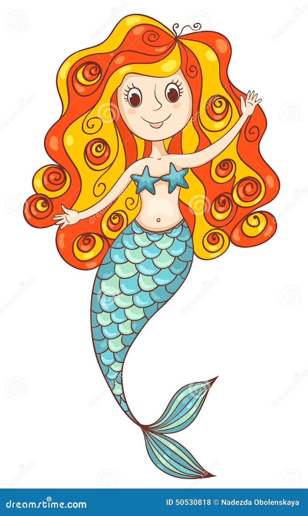 Rode Die Meermin Op Wit Wordt Geïsoleerd Vector Illustratie ...