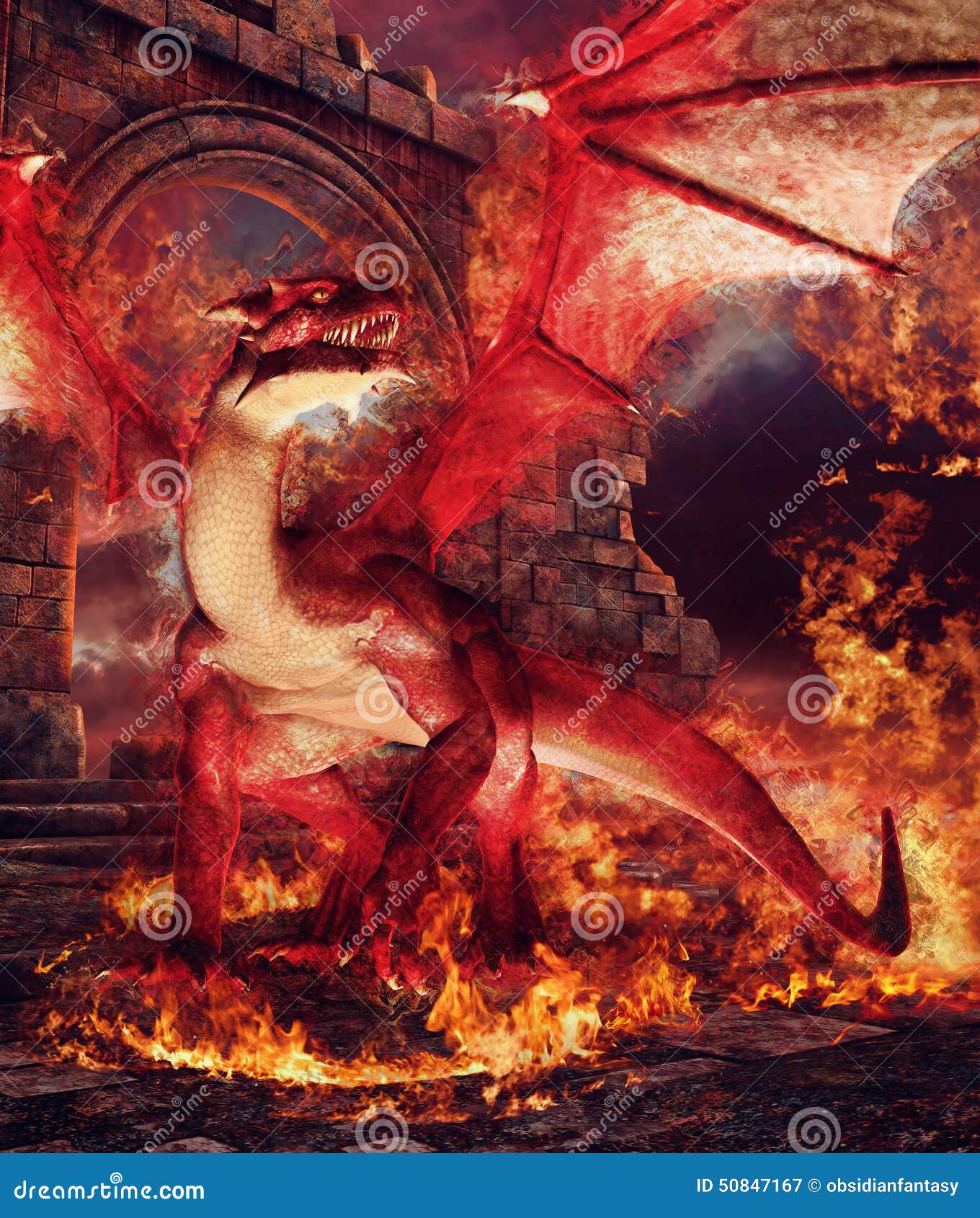 Rode Draak in Een Ring Van Brand Stock Illustratie - Illustration of ...