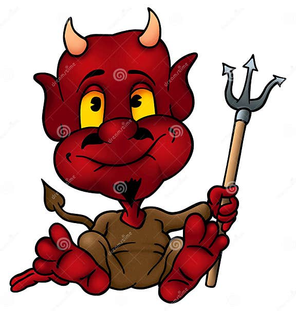 Rode duivel met drietand stock illustratie. Illustration of ketting ...