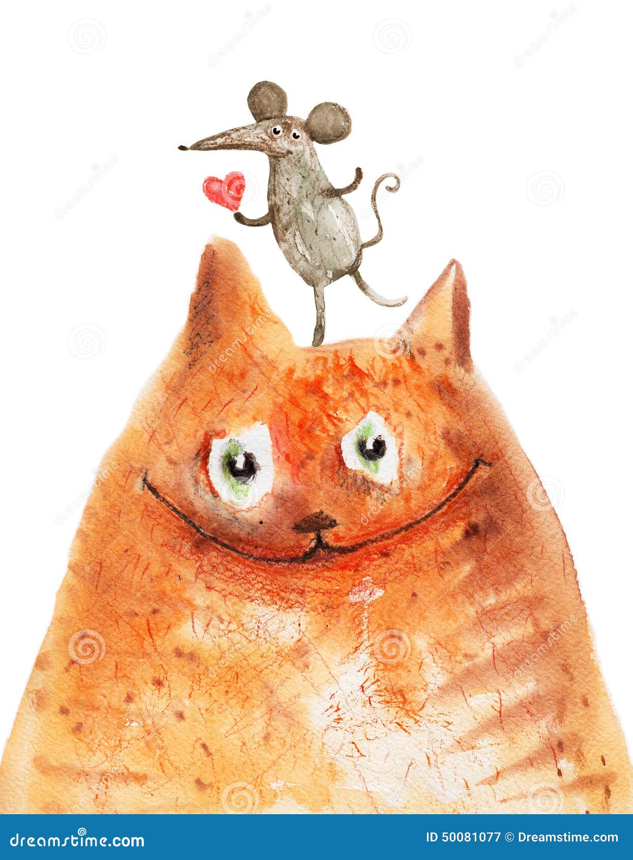 Rode Kat Met Muis Met Hartglimlach Stock Illustratie - Illustration of ...