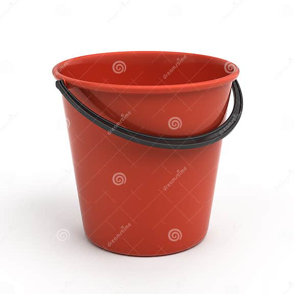 Rode plastic emmer stock illustratie. Illustration of huishouden - 22007297