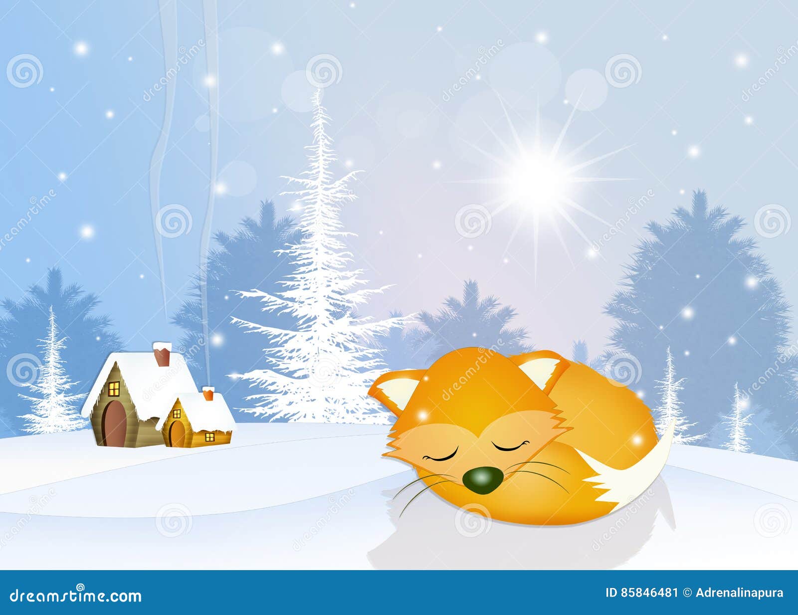 Rode vos in winterslaap stock illustratie. Illustration of viering ...