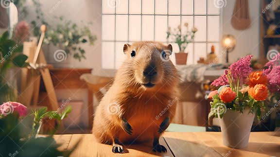 Rodent on the Table in a Cozy Room Stock Illustration - Illustration of ...