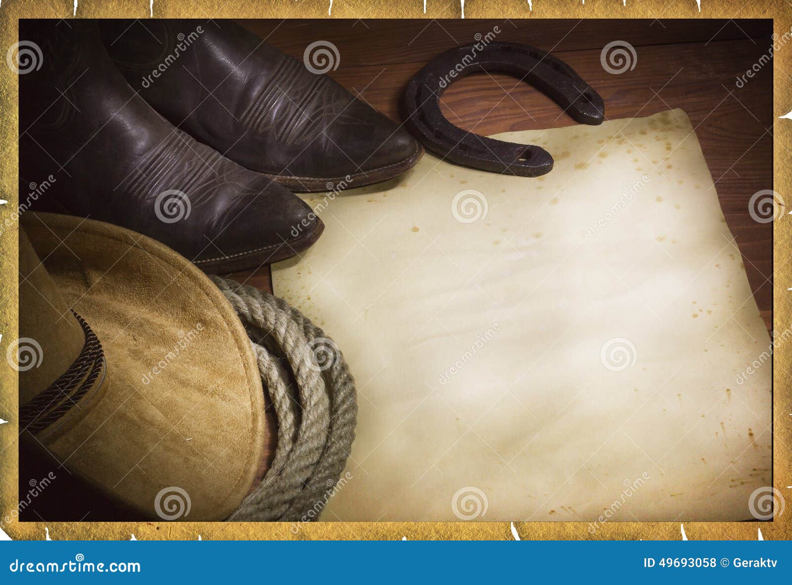 Rodeo Cowboy Background with Western Hat and Lasso Stock Photo - Image ...