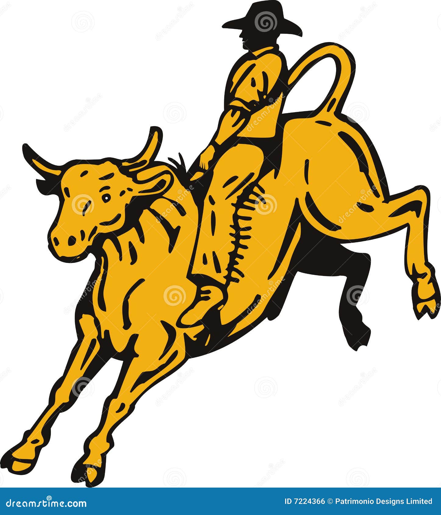 Rodeo cowboy bull riding stock vector. Illustration of bucking - 7224366