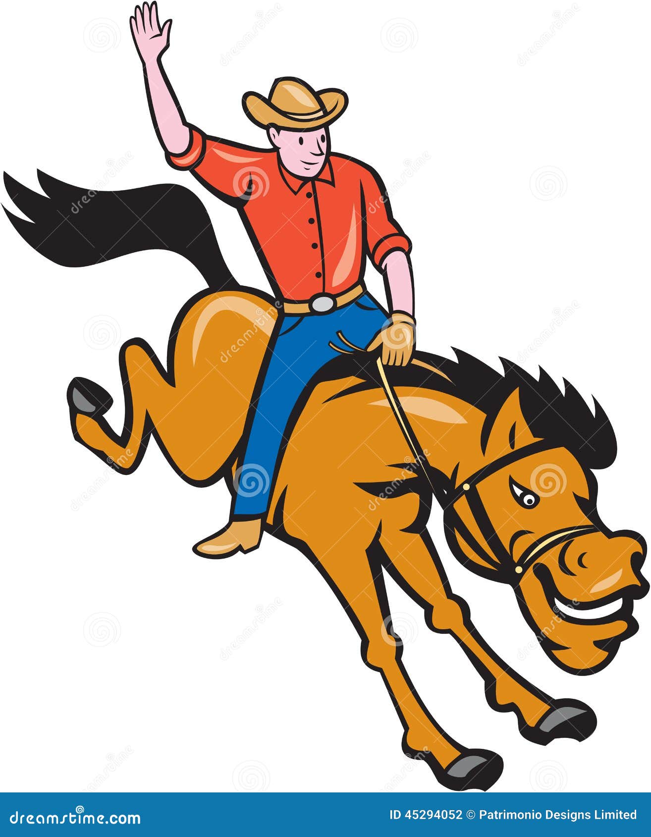 Rodeo-Cowboy-Riding Bucking Bronco-Karikatur Vektor Abbildung ...