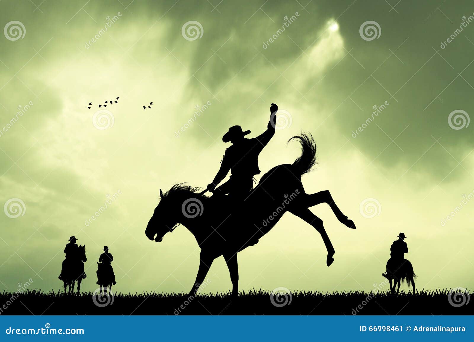 Rodeo Cowboy Silhouette at Sunset Stock Illustration - Illustration of ...