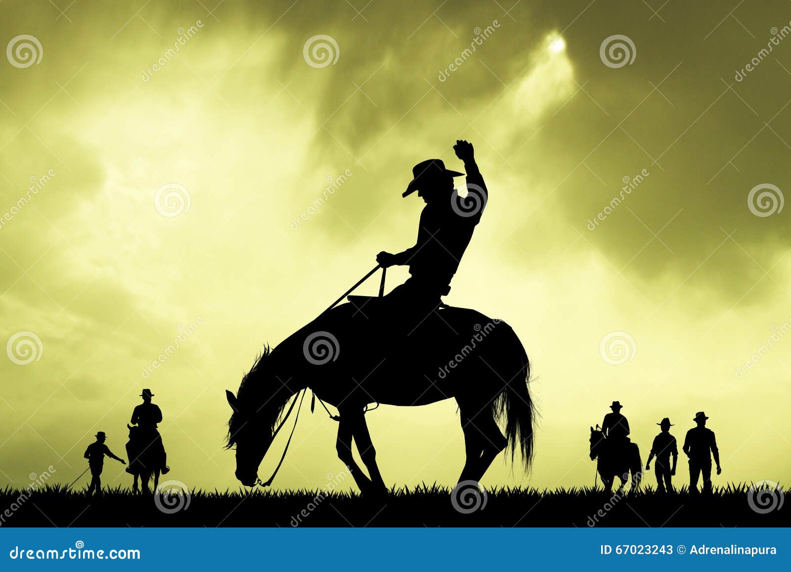 Rodeo Cowboy Slhouette at Sunset Stock Illustration - Illustration of ...