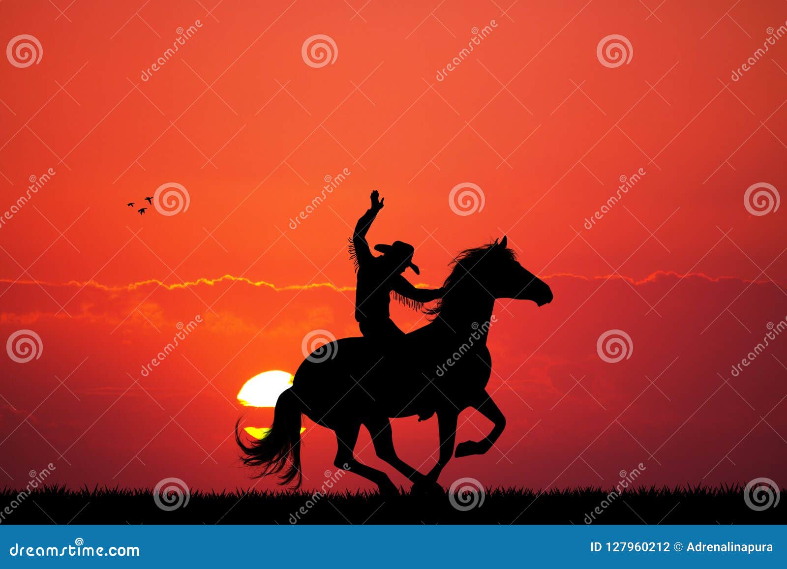 Rodeo cowboy at sunset stock illustration. Illustration of wild - 127960212