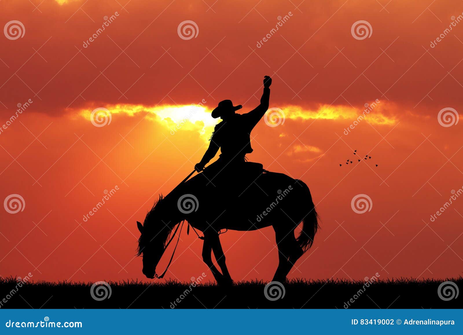 Rodeo cowboy at sunset stock illustration. Illustration of sunset ...