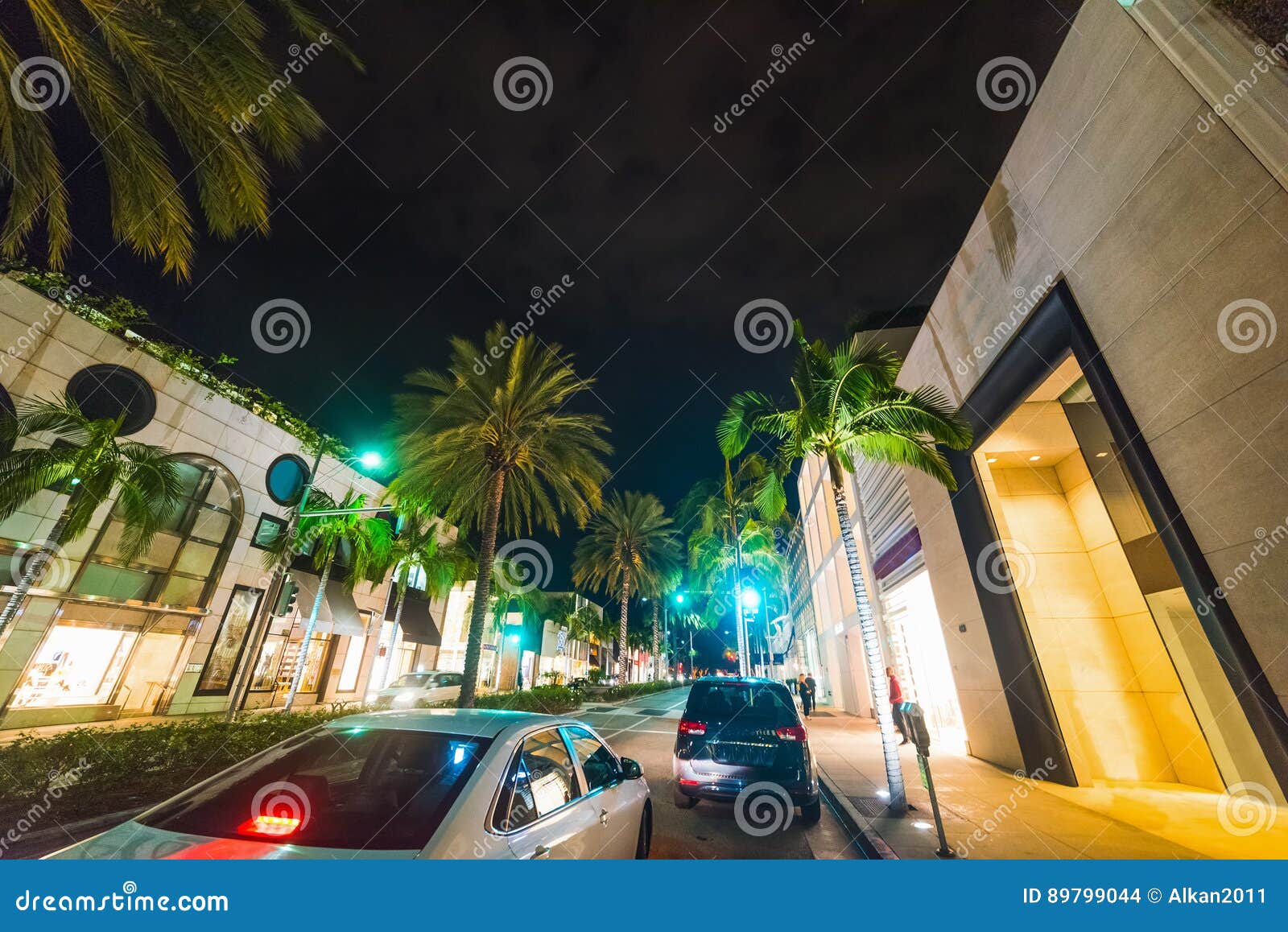 Rodeo Drive in Beverly Hills by Night Stock Photo - Image of night ...