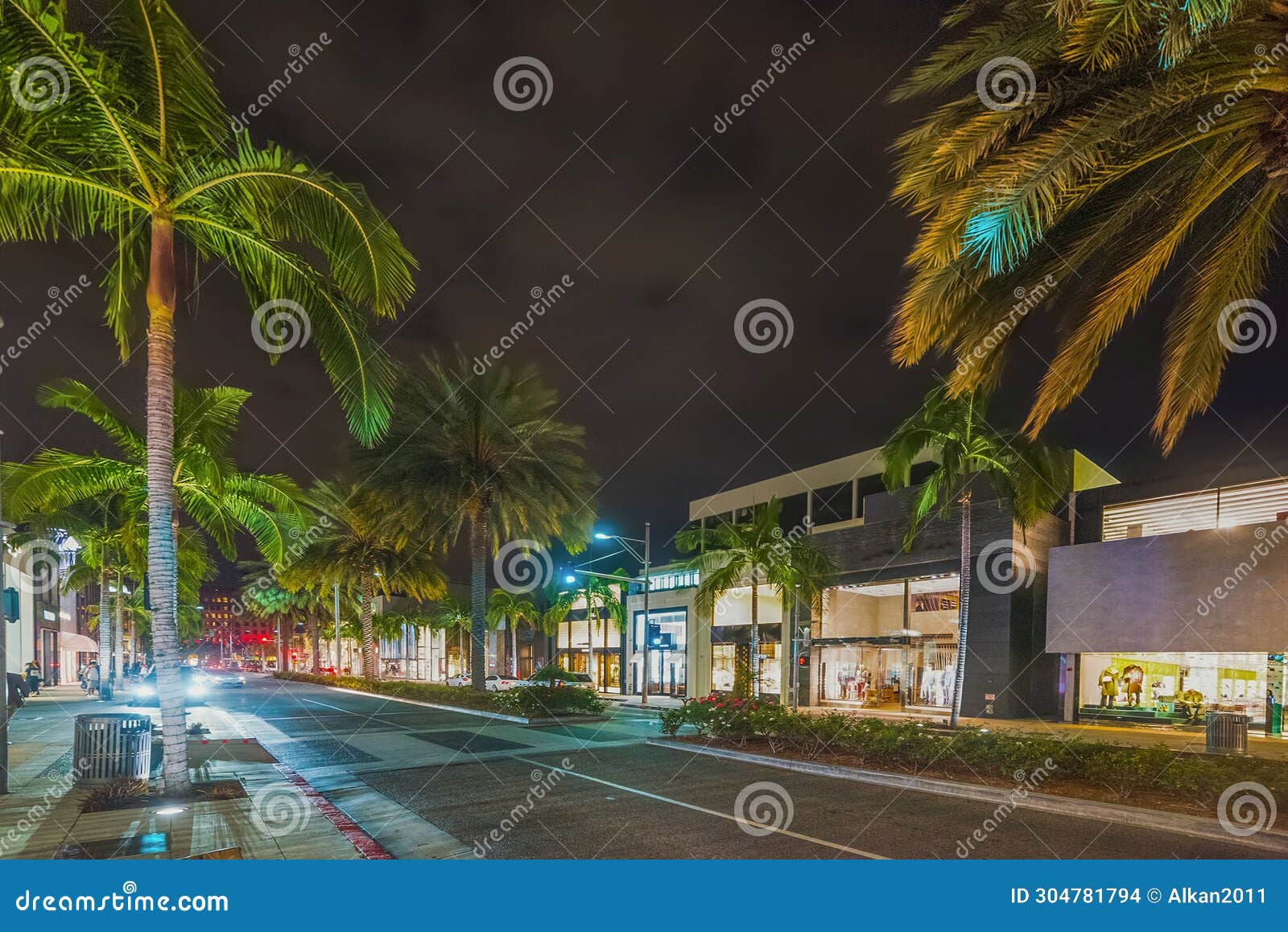 Rodeo Drive by night stock photo. Image of hills, street - 304781794