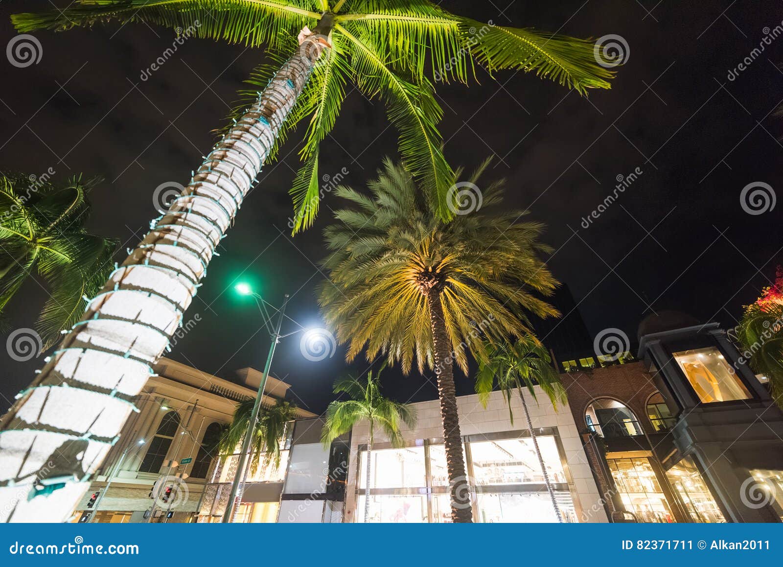 Rodeo drive by night, stock image. Image of america, rich - 82371711