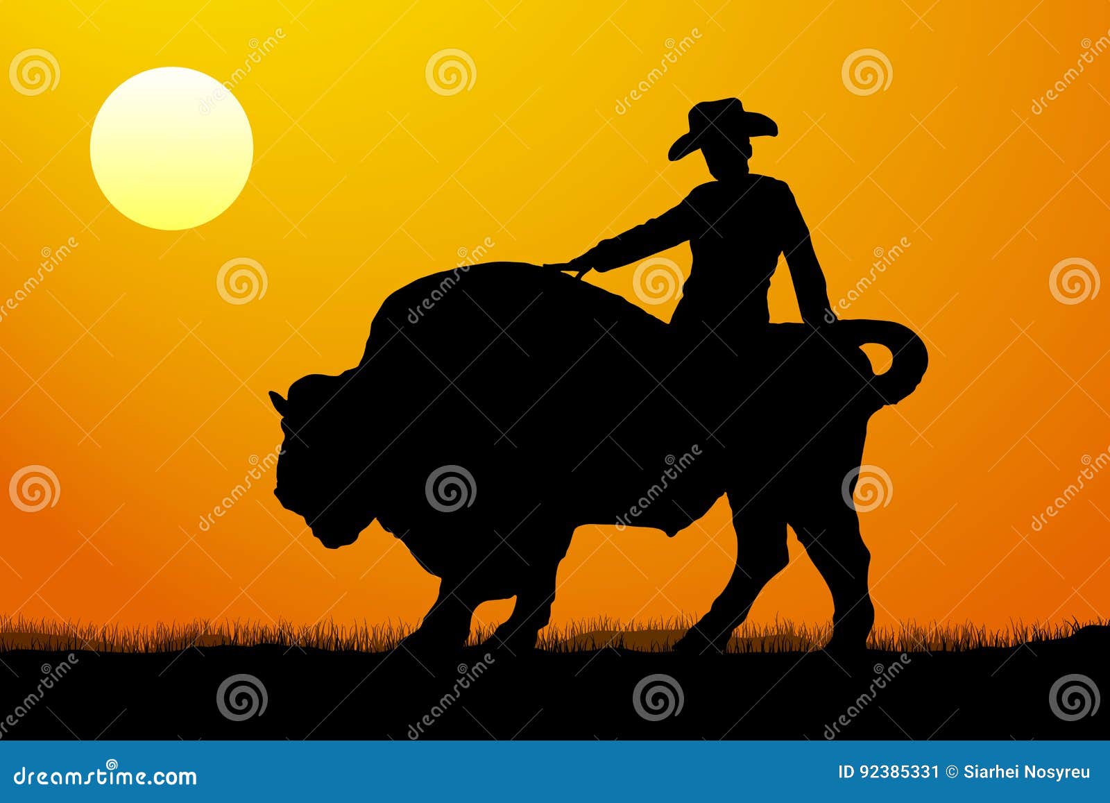 Rodeo Rider Silhouette Vector Sunset Stock Vector - Illustration of ...
