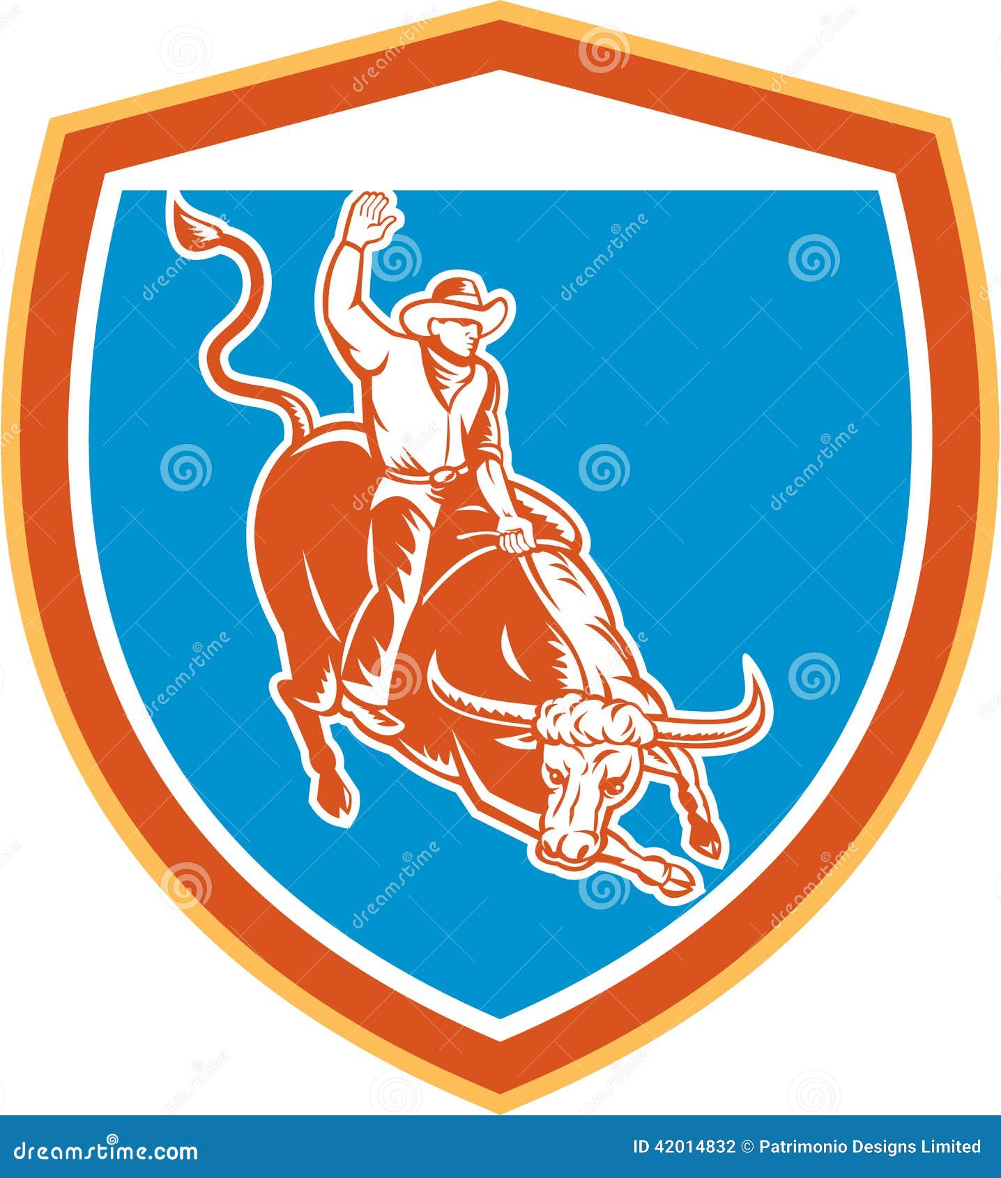 Rodeocowboy Retro Bull Riding Shield Vector Illustratie - Illustration ...