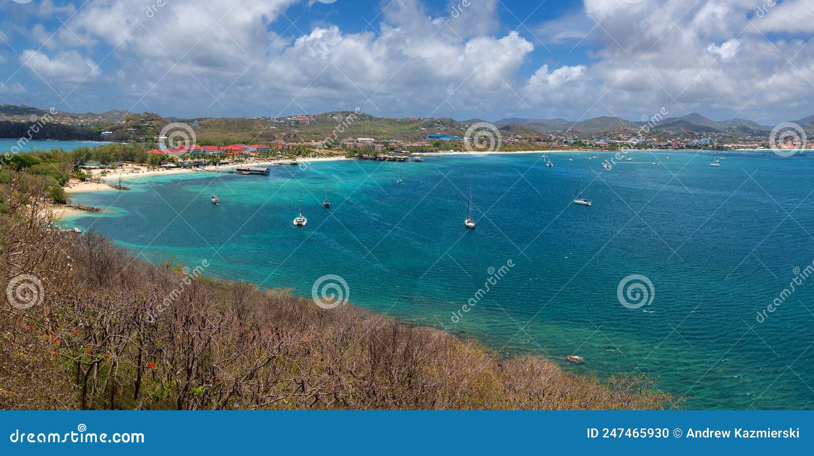 Rodney Bay Panorama stock photo. Image of tourism, seascape - 247465930
