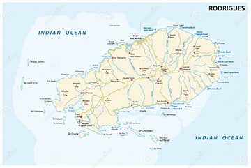 Rodrigues Island Road and Beach Vector Map Stock Illustration ...