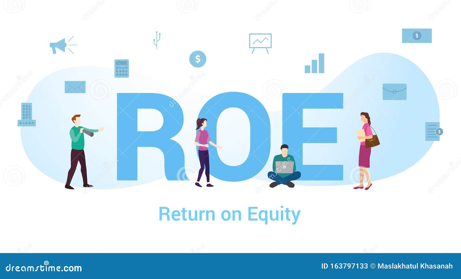 Roe Return On Equity Concept With Big Word Or Text And Team People With ...