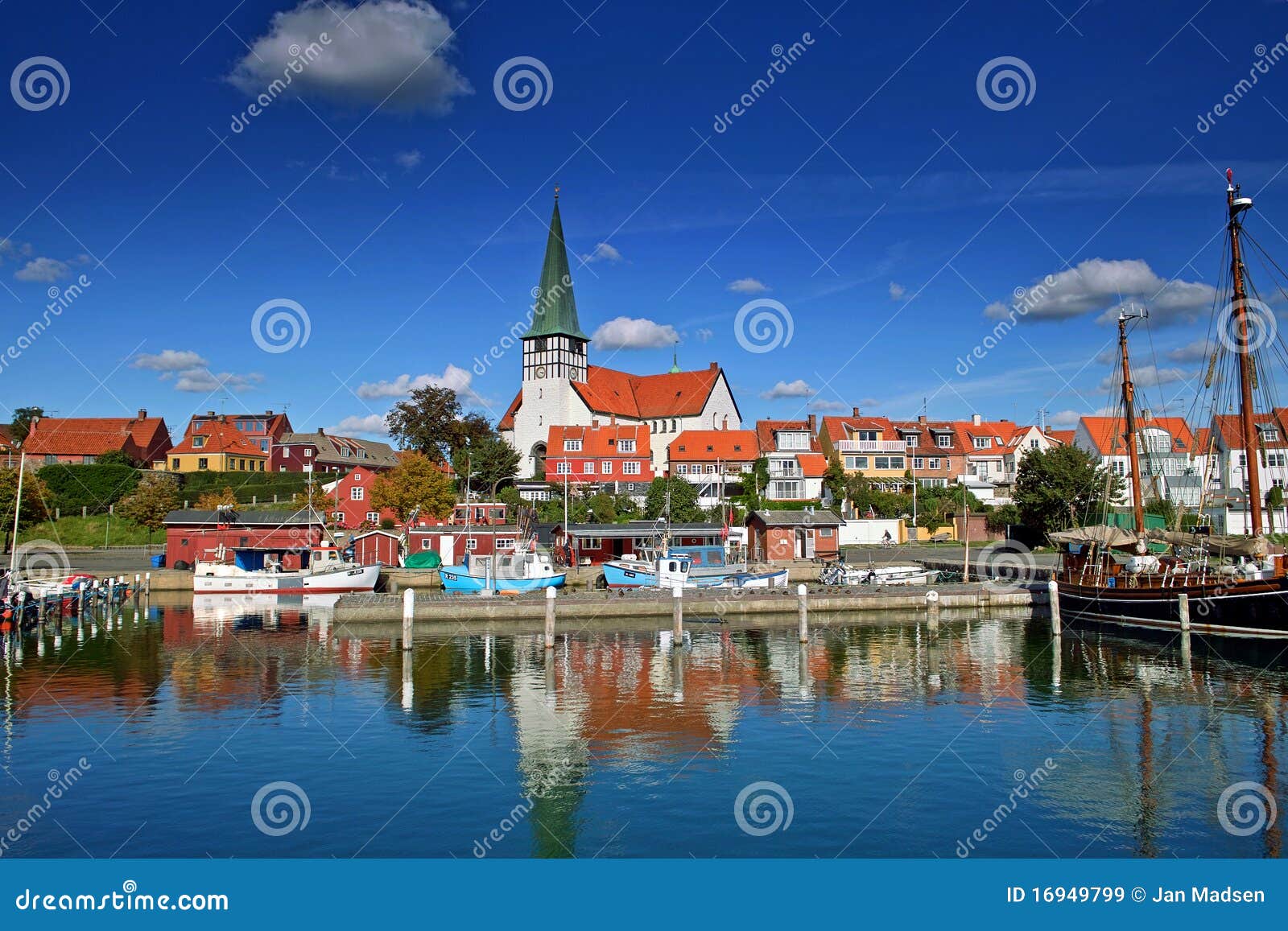 Roenne harbor on Bornholm stock image. Image of harbor - 16949799