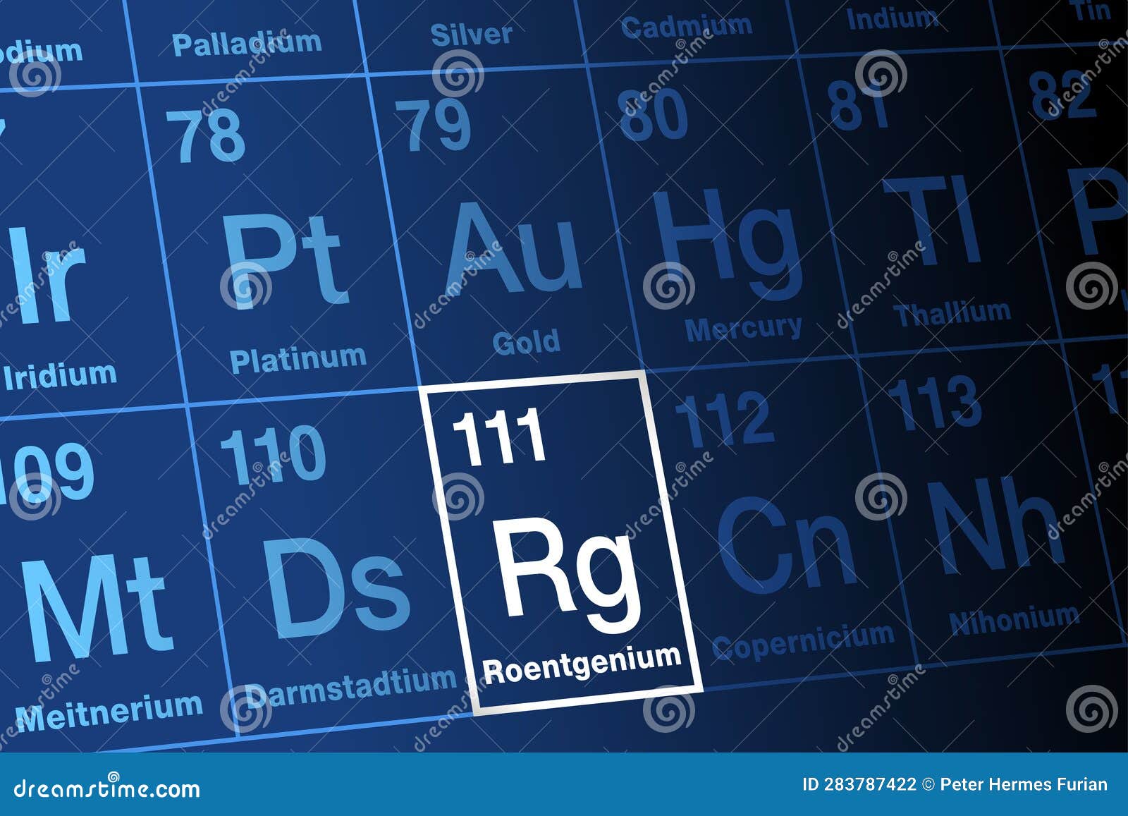 Roentgenium on Periodic Table of the Elements, with Element Symbol Rg ...