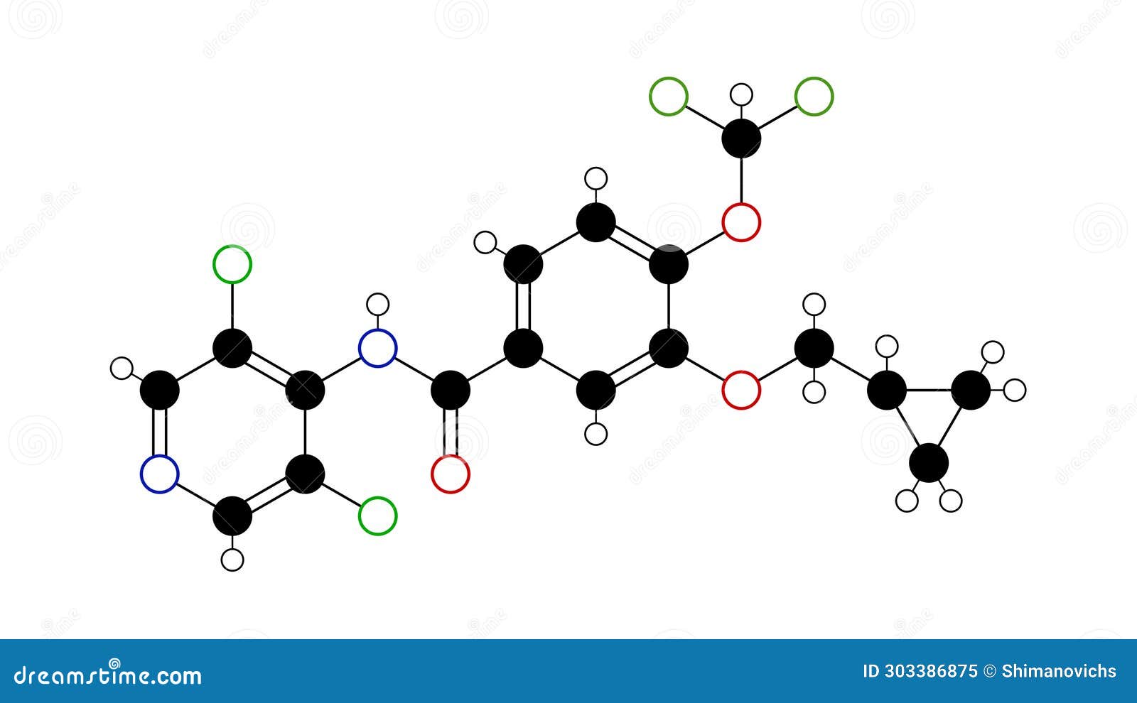 Roflumilast Molecule, Structural Chemical Formula, Ball-and-stick Model ...
