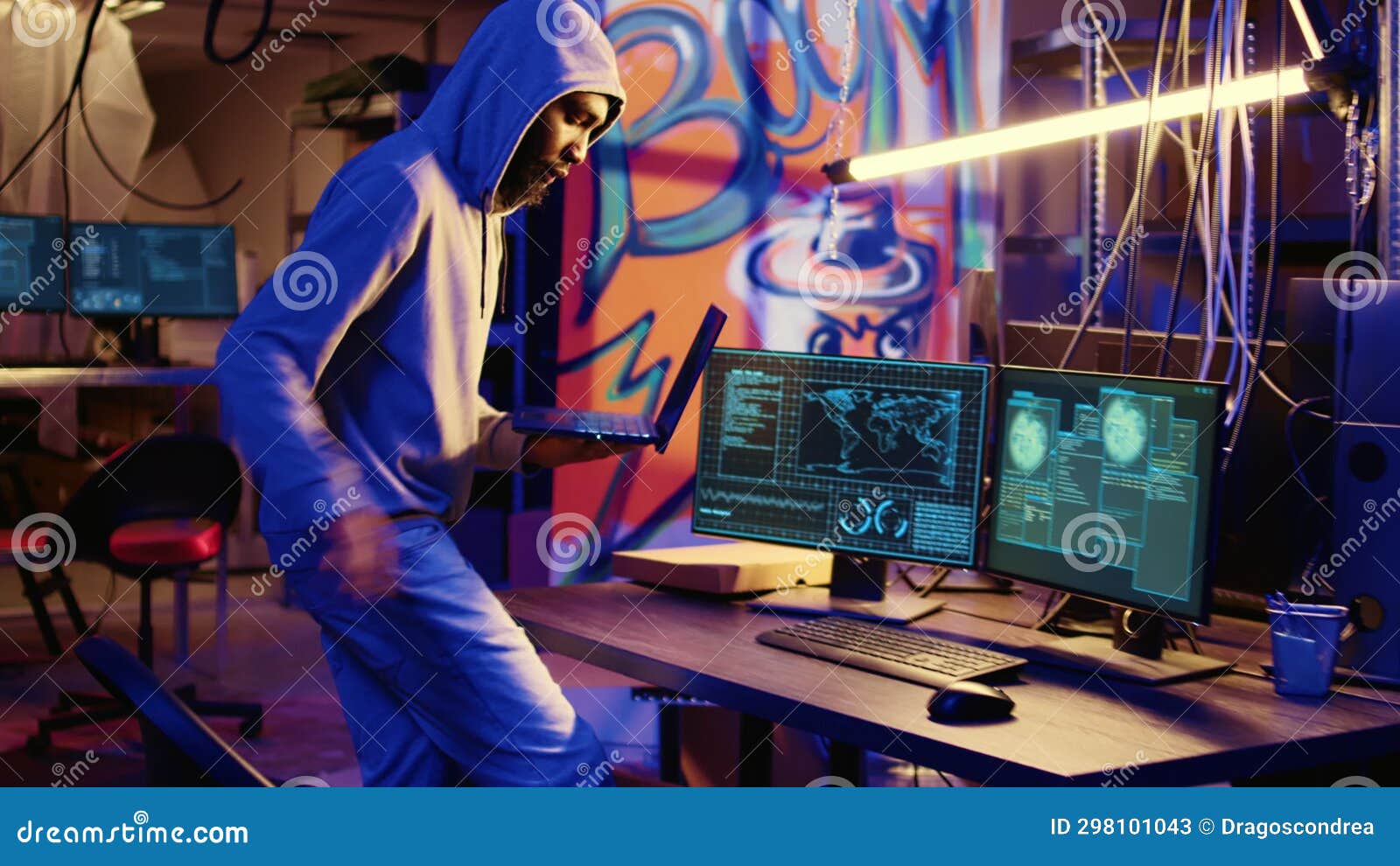 Hacker Arrives in Underground Hideout Stock Video - Video of attack ...