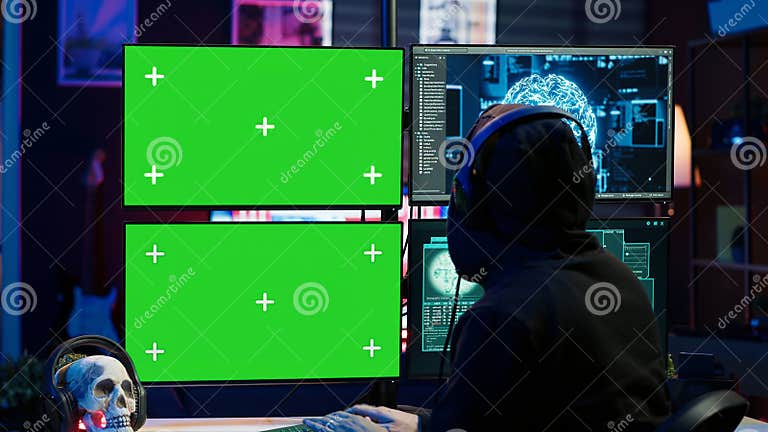 Rogue Developer Working on Green Screen Computer Using Artificial ...