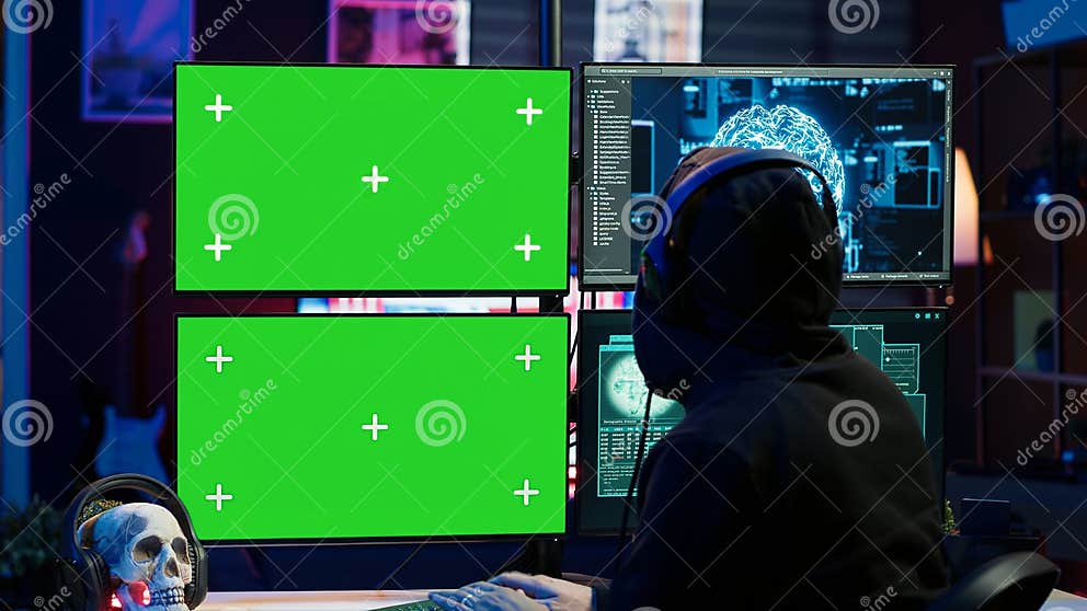 Rogue Developer Working on Green Screen Computer Using Artificial ...