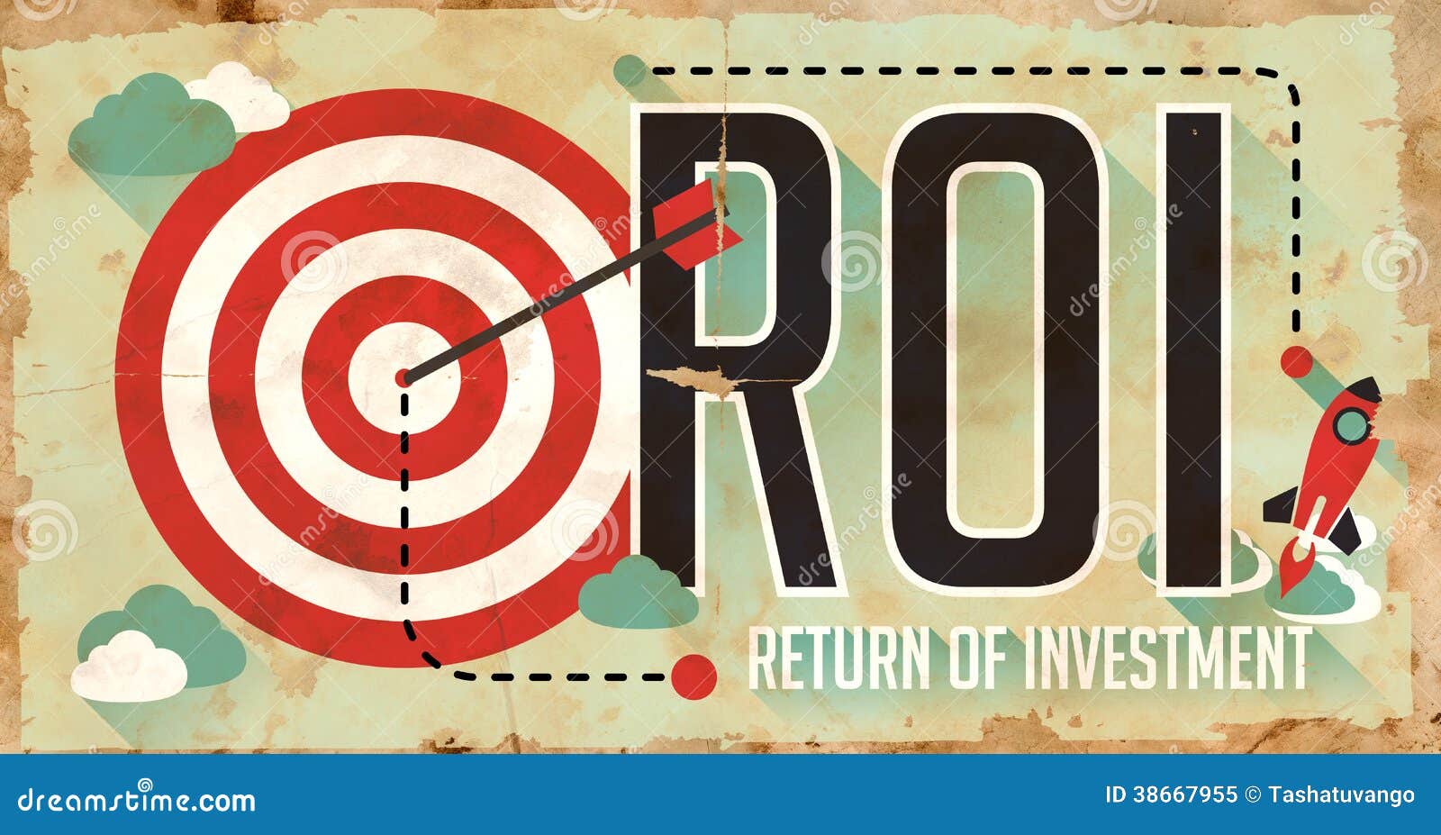 ROI Concept. Grunge Poster in Flat Design. Stock Illustration ...