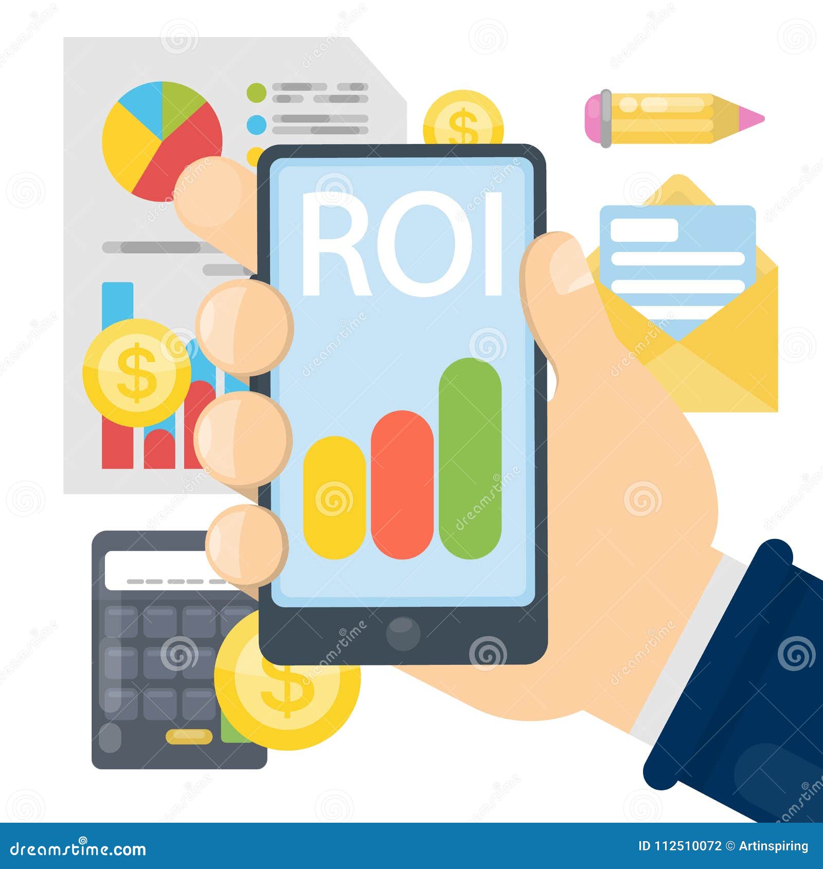 ROI concept illustration. stock vector. Illustration of arrow - 112510072