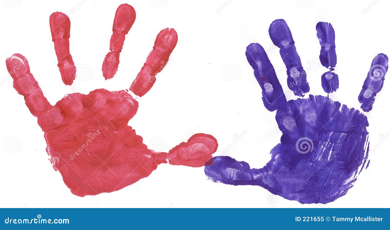 Rojo Y Manos Pintadas Azules Foto de archivo libre de regalías - Imagen ...