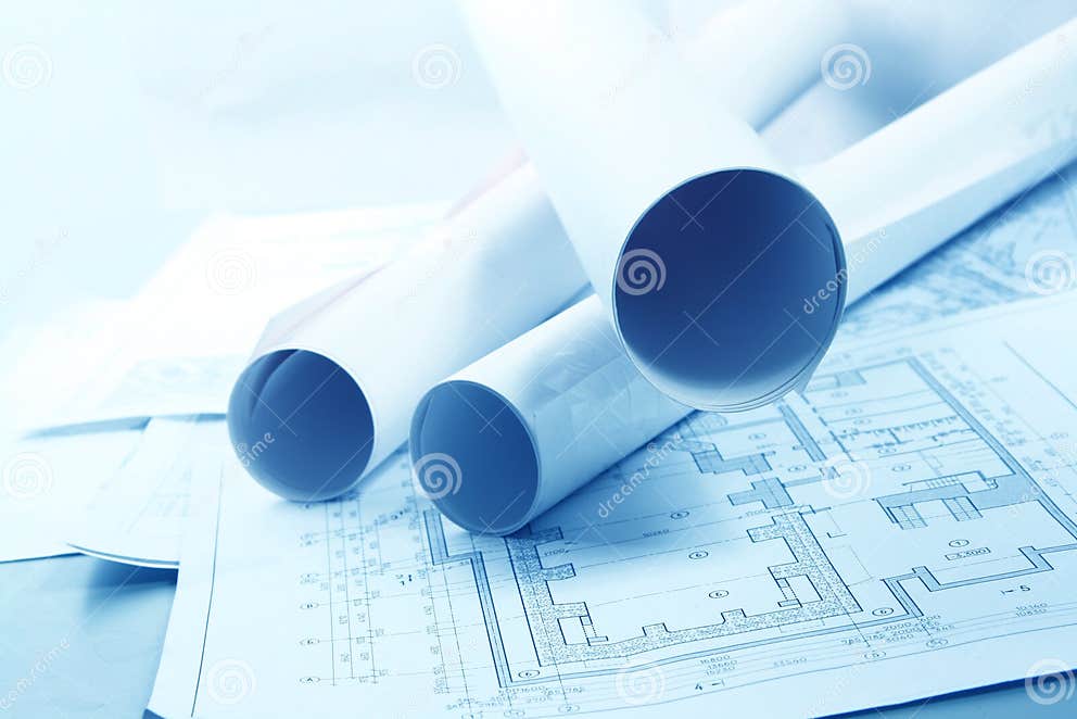 Roled -up plans stock photo. Image of dwelling, built - 9075272