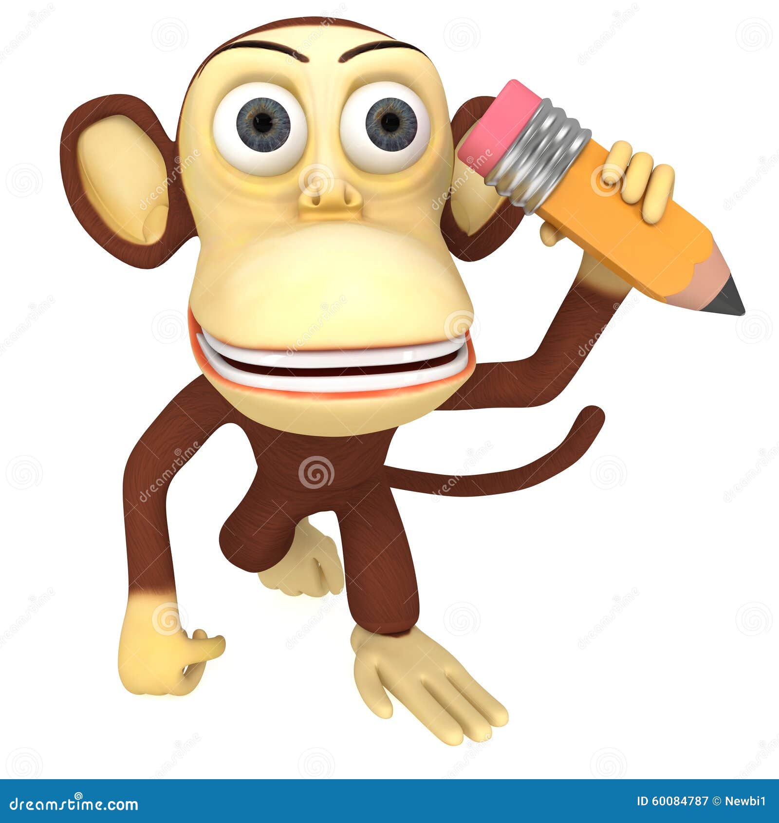 Rolig Apa 3d Med Blyertspennan Stock Illustrationer - Illustration av ...