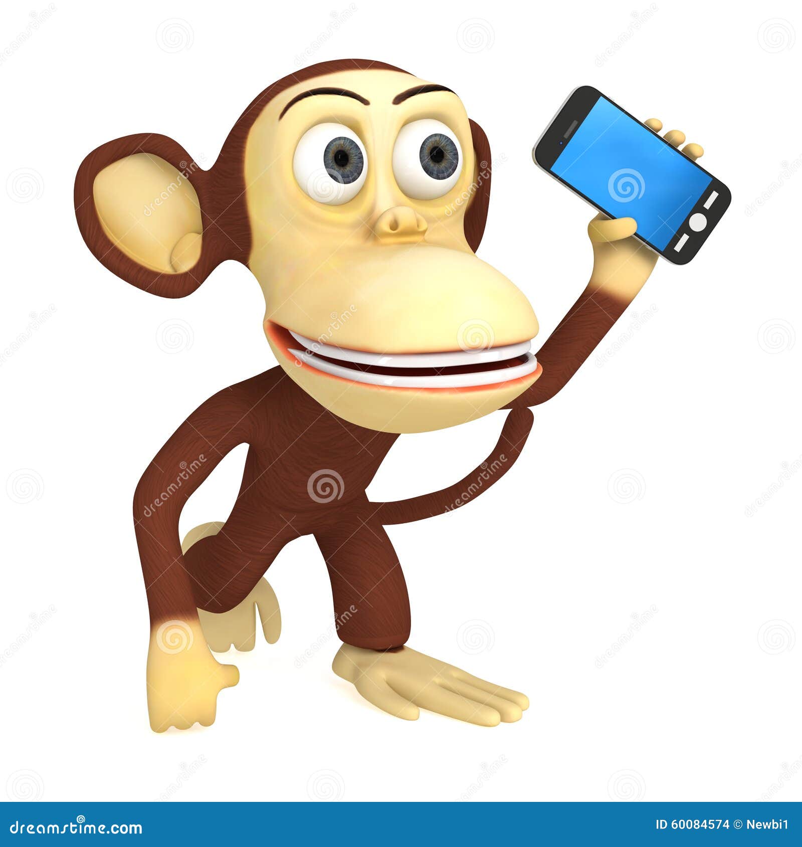 Rolig Apa 3d Med Smartphonen Stock Illustrationer - Illustration av ...