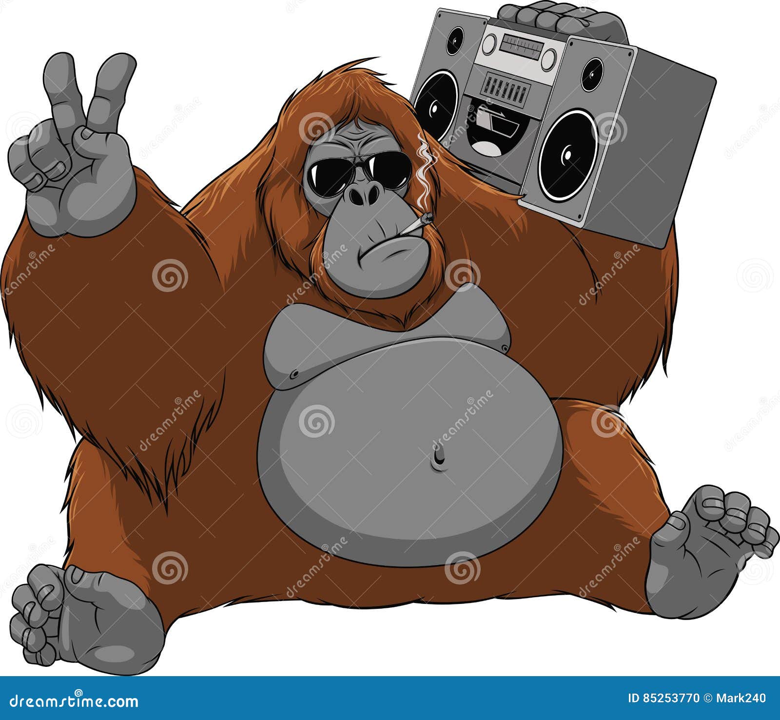 Rolig Apa Med En Bandspelare Vektor Illustrationer - Illustration av ...