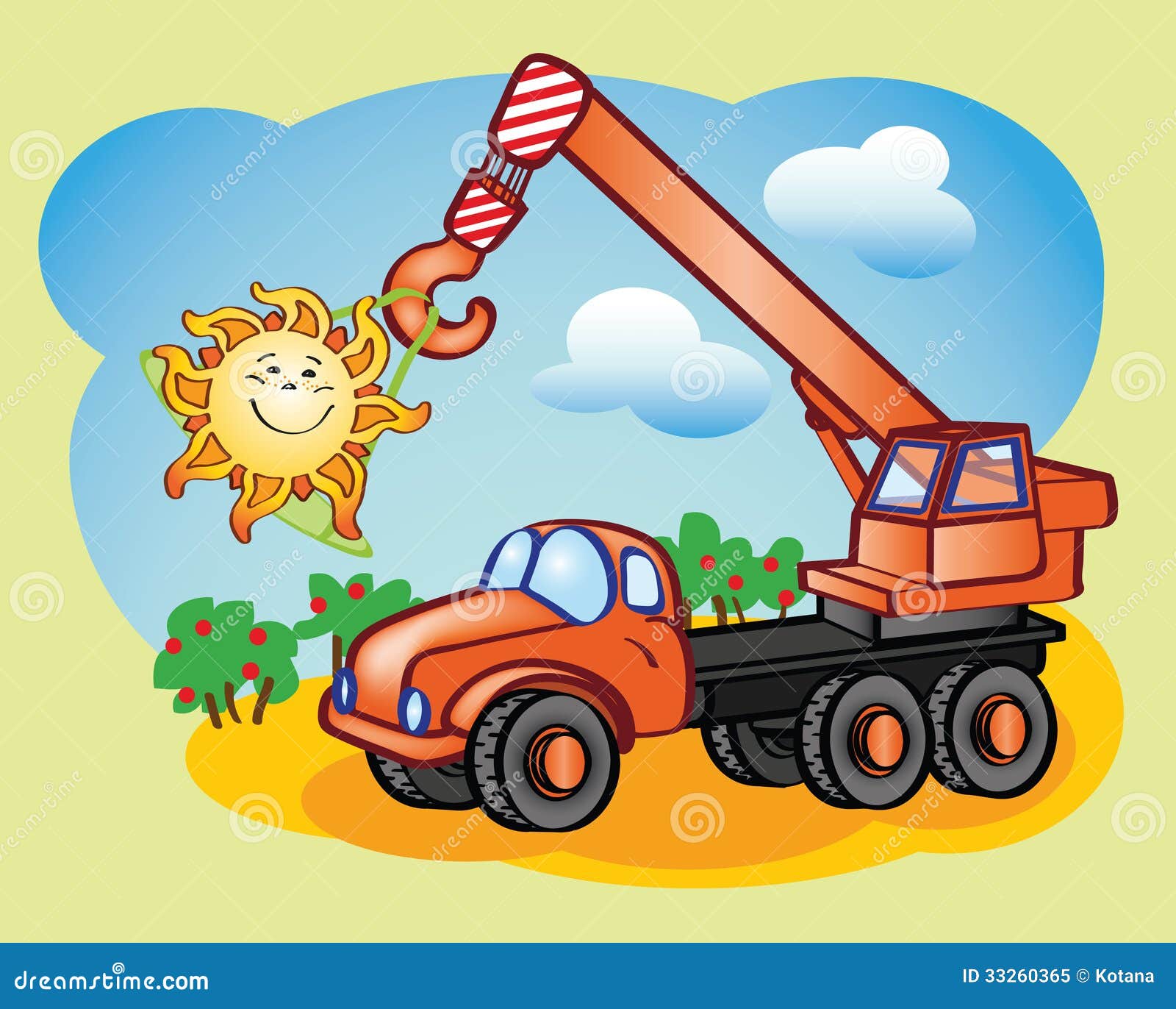 Rolig Lastbil-kran Och Solen Vektor Illustrationer - Illustration av ...