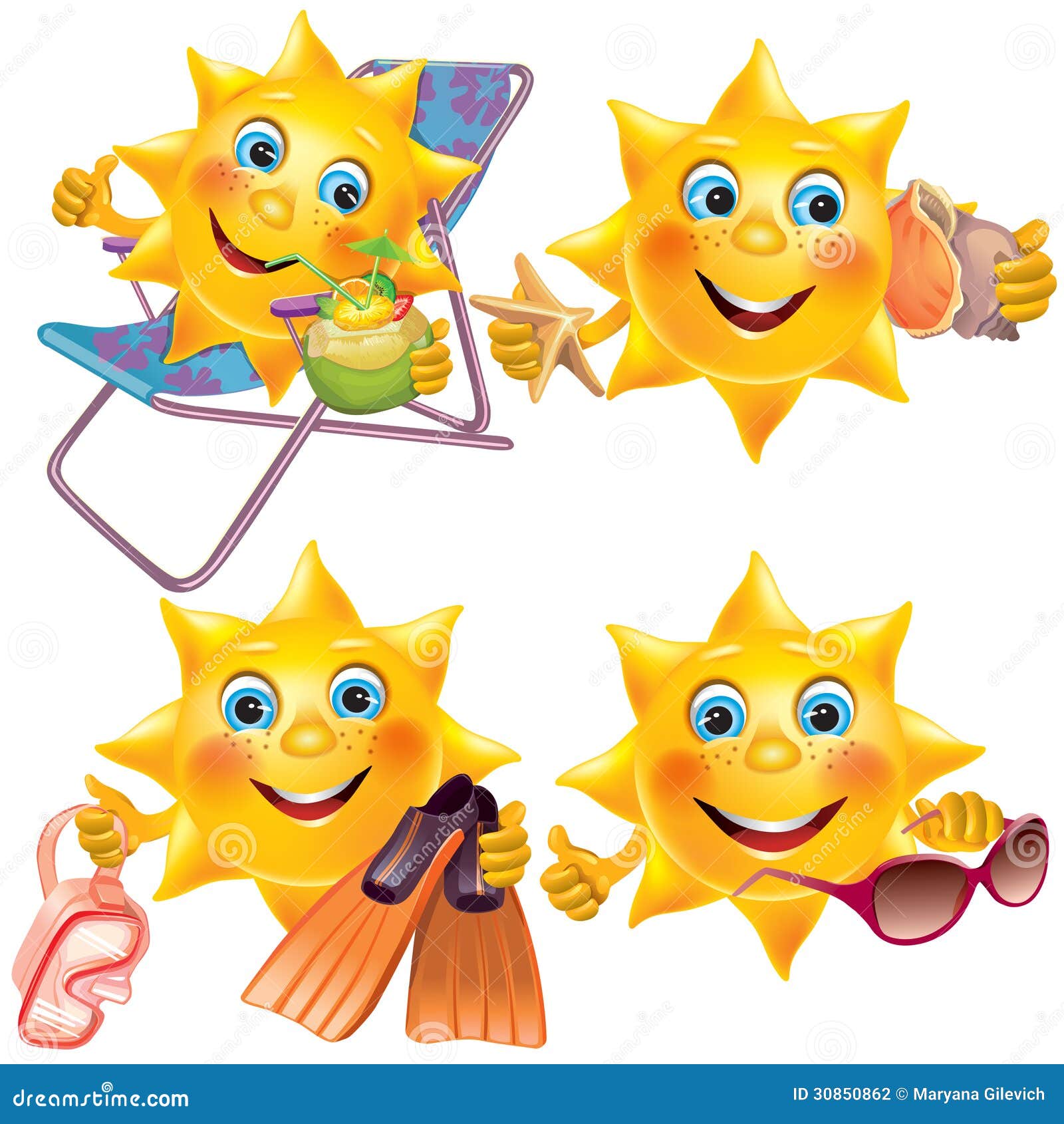 Rolig sol på semester vektor illustrationer. Illustration av rödlätt ...