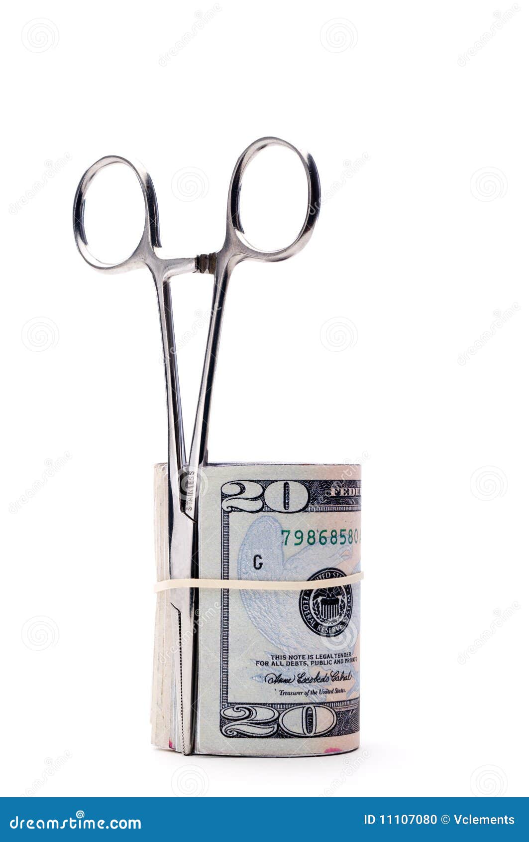 Roll of American Money and Forceps Stock Photo - Image of white, debate ...