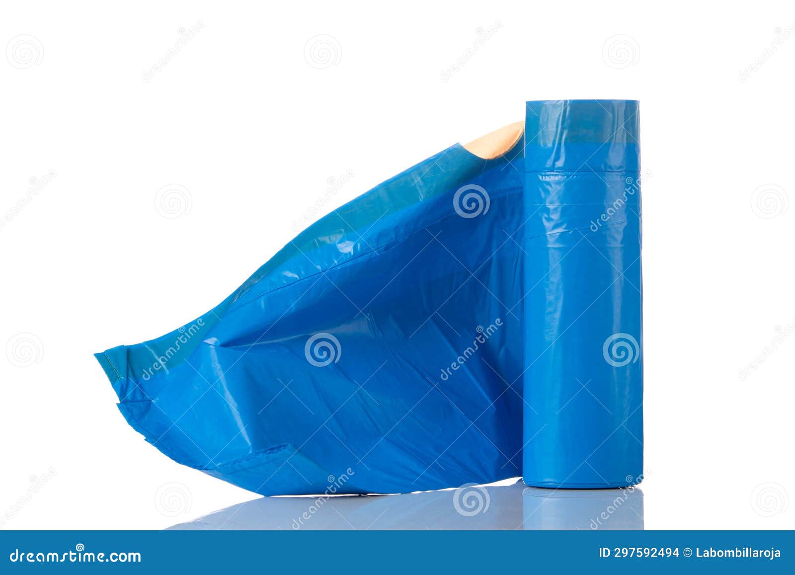 Roll of Blue Garbage Bags on a White Background Stock Photo - Image of ...