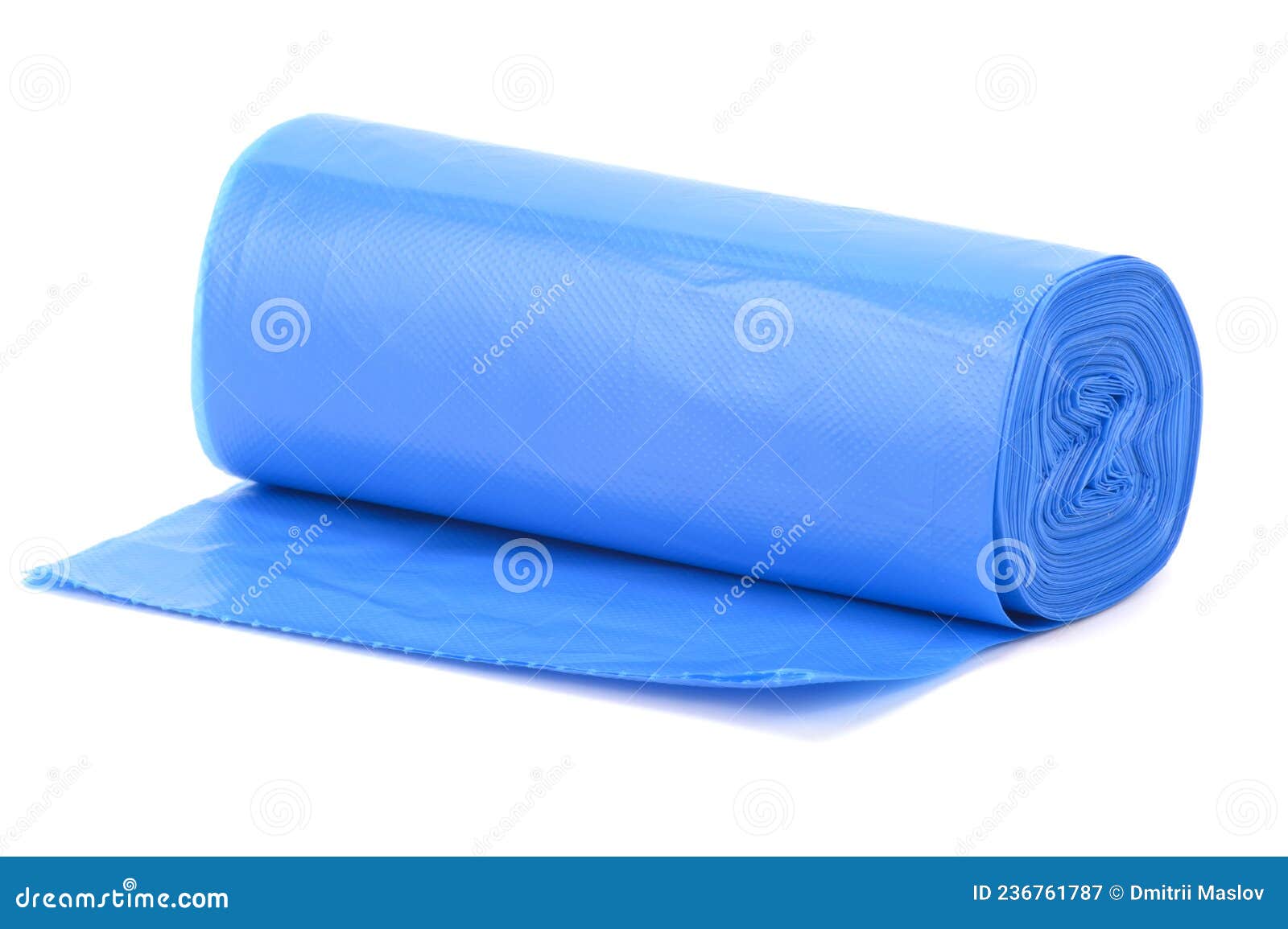 A Roll of Blue Plastic Trash Bags, Lightly Rolled Out on a Horizontal ...