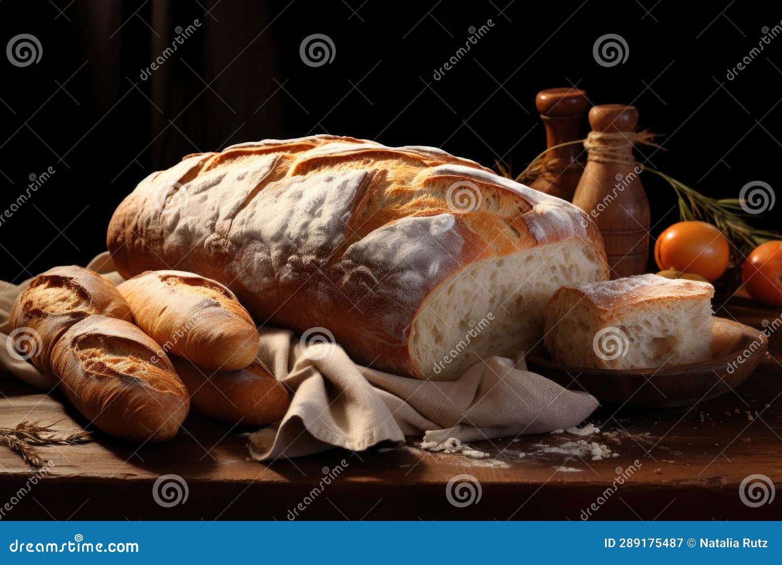 A Roll of Bread on Brown Background AI Generated Stock Illustration ...